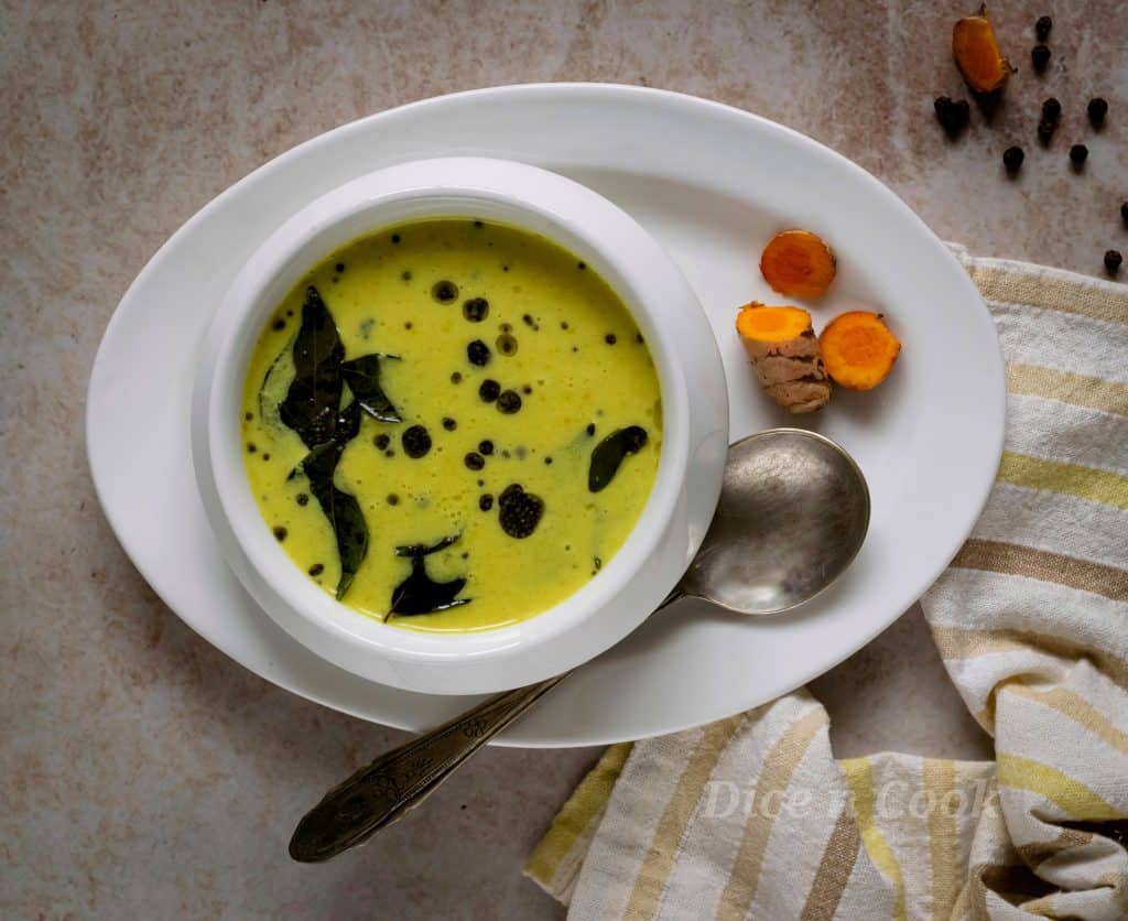 Fresh turmeric flavored buttermilk - Karnataka style tambuli - Dice n Cook